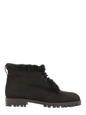 Manolo Blahnik Mircus Suede Shearling Booties - Black