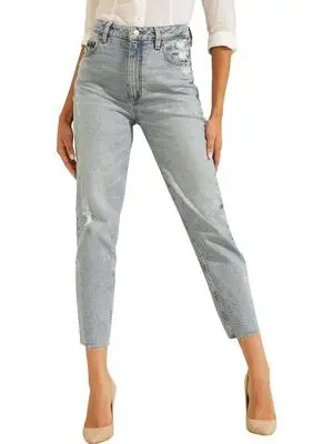 Guess Distressed Mom Jeans - Moonstone Blue