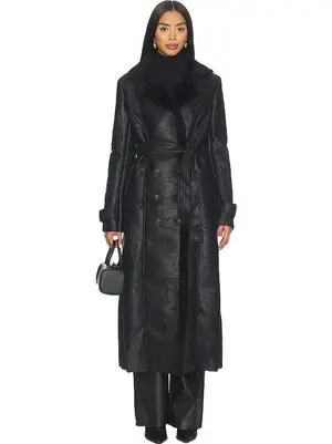 Bardot Faux Leather Trench Coat - Black