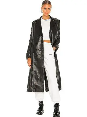 Bardot Faux Leather Trench Coat - Black