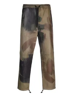 DIESEL Painterly-print Leather Trousers - Green