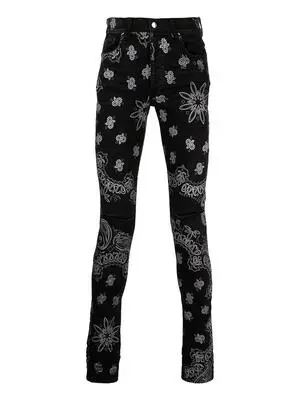 Amiri Flocked Bandana Skinny Jeans - Black