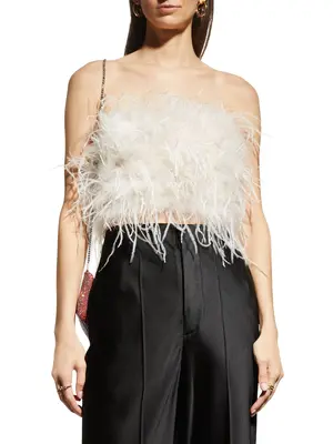 LAMARQUE Zaina Ostrich Feather Bustier Top Bone