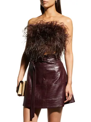 LAMARQUE Zaina Ostrich Feather Bustier Top Chocolate