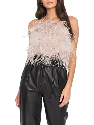 LAMARQUE Zaina Ostrich Feather Bustier Top Feather Pink
