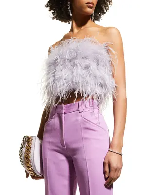 LAMARQUE Zaina Ostrich Feather Bustier Top Lavender