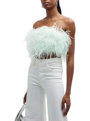 LAMARQUE Zaina Ostrich Feather Bustier Top Mint