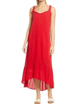 GIBSONLOOK High-low Ruffle Edge Maxi Dress - Red