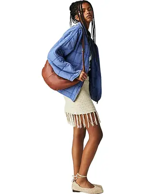 Free People Dolman Quilted Knit Jacket Blue Iris