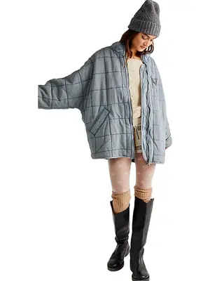 Free People Dolman Quilted Knit Jacket Silver Lining
