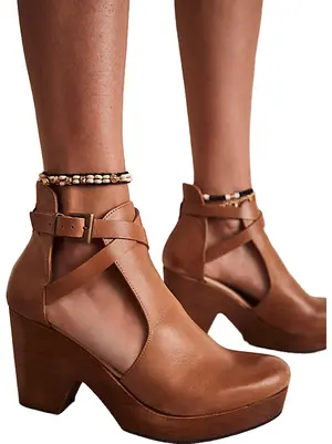 Free People Leather Clogs With Wooden Sole Tan