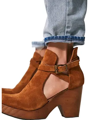 Free People Leather Clogs With Wooden Sole Taupe