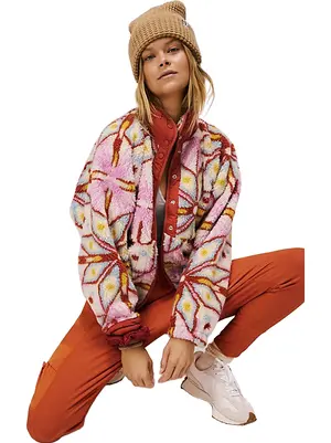Free People FP Movement Hit The Slopes Printed Fleece Jacket Moonglow Combo