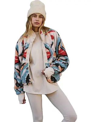 Free People FP Movement Hit The Slopes Printed Fleece Jacket Multi Combo