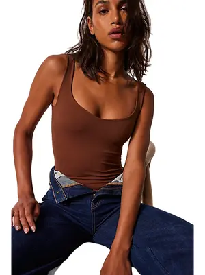 Free People Clean Lines Tee Bodysuit Black Coffee