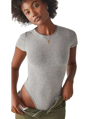 Free People Clean Lines Tee Bodysuit Grey