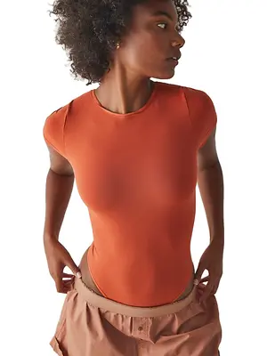Free People Clean Lines Tee Bodysuit Maple Rouge