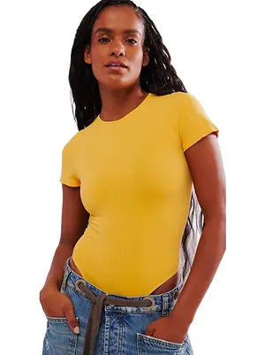 Free People Clean Lines Tee Bodysuit Marigold