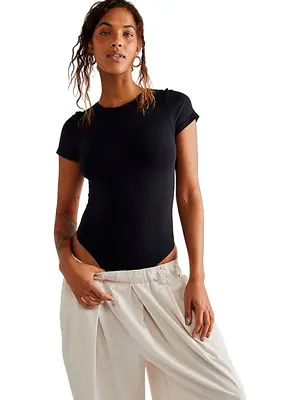 Free People Clean Lines Tee Bodysuit Noir