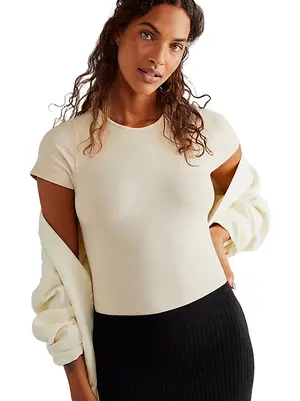 Free People Clean Lines Tee Bodysuit Stone Cold