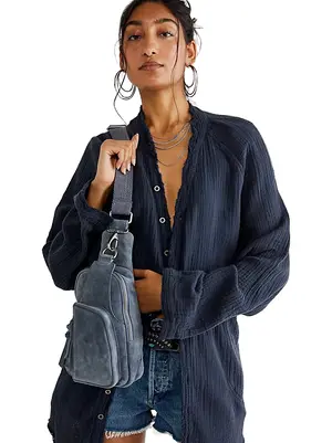 Free People Free People Suede Sling Bag Blue