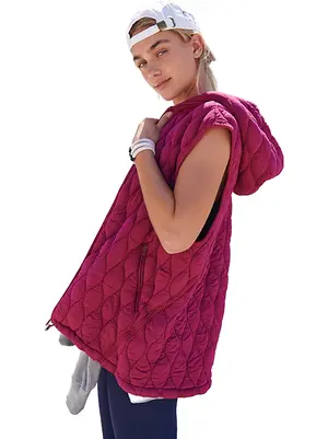 Free People FP Movement Dream Big Quilted Vest Red