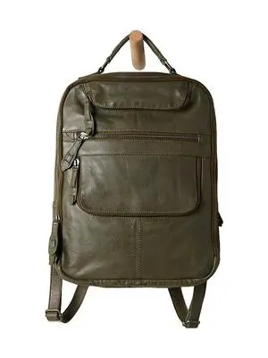 Free People East End Leather Backpack Dark Olive