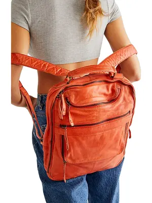 Free People East End Leather Backpack Tiger Red