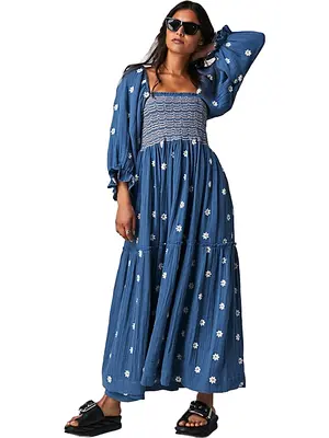 Free People Free People Dahlia Embroidered Maxi Dress Blue