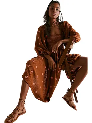 Free People Free People Dahlia Embroidered Maxi Dress Brown