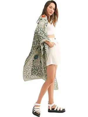 Free People Magic Dance Border Print Duster Green