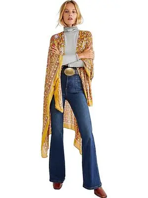 Free People Magic Dance Border Print Duster Turmeric Combo