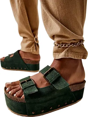 Intentionally Blank Rule Breaker Flatform Sandals Forest