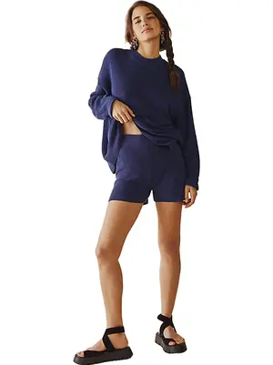 Free People Malibu Solid Surf Set Navy Peony