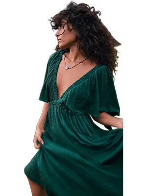 Free People Free-est Maxi Dress With Flutter Sleeves And Tiered Silhouette Emerald Spell