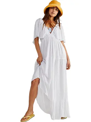 Free People Free-est Maxi Dress With Flutter Sleeves And Tiered Silhouette Ivory