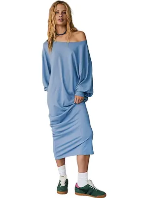 Free People Free People Oversized Maxi Dress With Dolman Sleeves Denim Grey