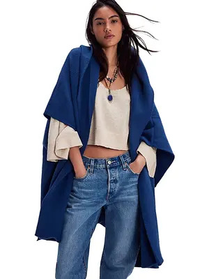 Free People Free People All I Need Cozy Hooded Duster Blue Peony
