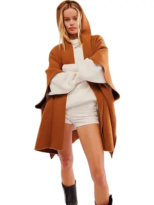 Free People Free People All I Need Cozy Hooded Duster Brown