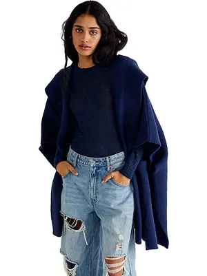 Free People Free People All I Need Cozy Hooded Duster Navy