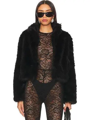 Adrienne Landau Faux Fox Fur Jacket - Jet Black
