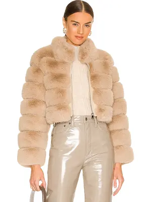 Adrienne Landau Faux Fox Fur Jacket - Camel