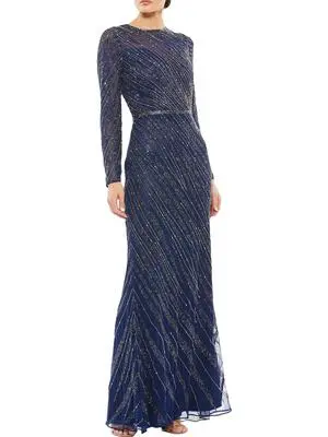 Mac Duggal Sequin Long-sleeve Gown - Mocha