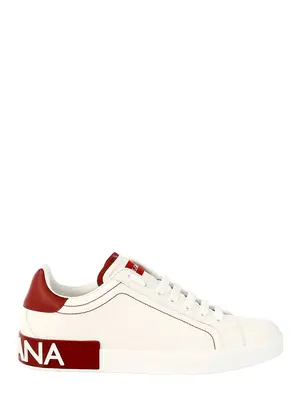 Dolce & Gabbana Portofino Leather Sneakers White Red