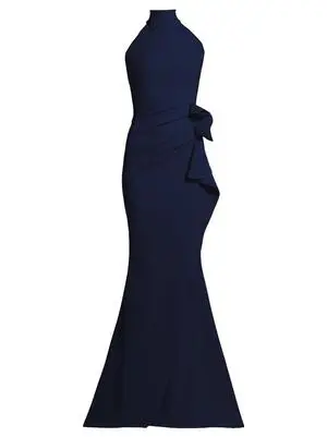 Chiara Boni La Petite Robe Gudrum Halter Ruffle Gown - Blue Notte