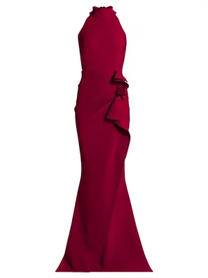 Chiara Boni La Petite Robe Gudrum Halter Ruffle Gown - Garnet