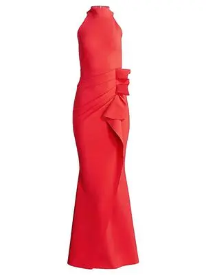 Chiara Boni La Petite Robe Gudrum Halter Ruffle Gown - Geranium