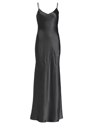 L'Agence Serita Silk Slip Maxi Dress Dark Graphite