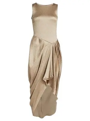 Giorgio Armani Textured Draped Dress - Cobble Stone
