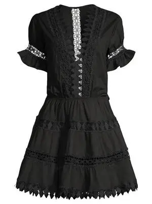 Peixoto Ora Embroidered Mini Dress Black